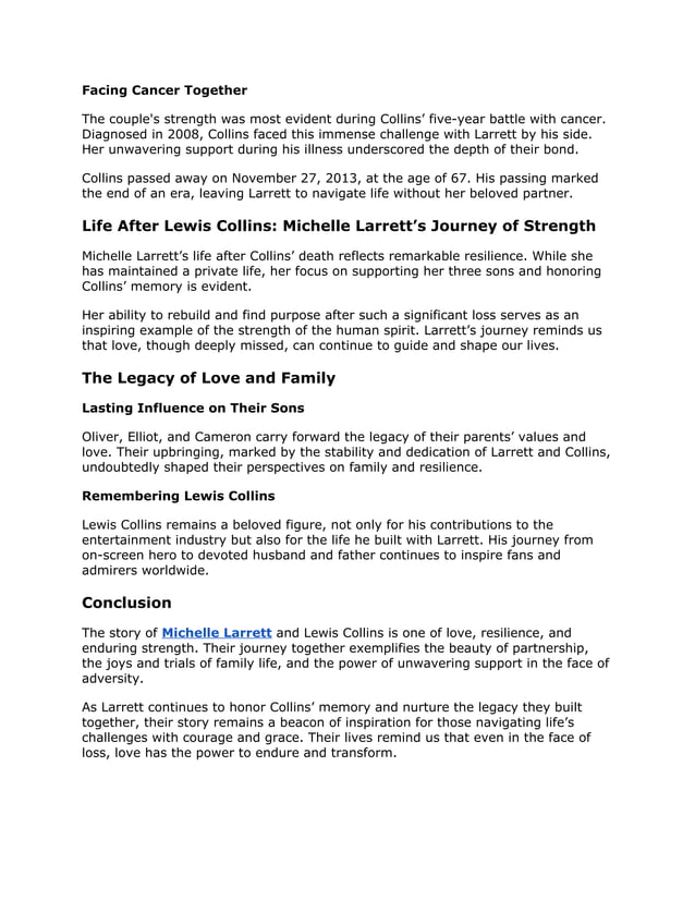 The Life and Legacy of Michelle Larrett and Lewis Collins_ A Story of ...
