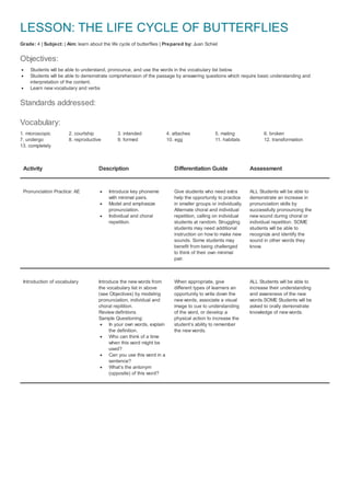 The life cycle of butterflies-LessonWriter | PDF