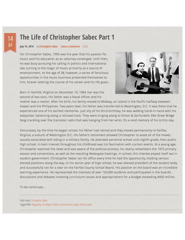 The Life of Christopher Sabec Part 1 | PDF