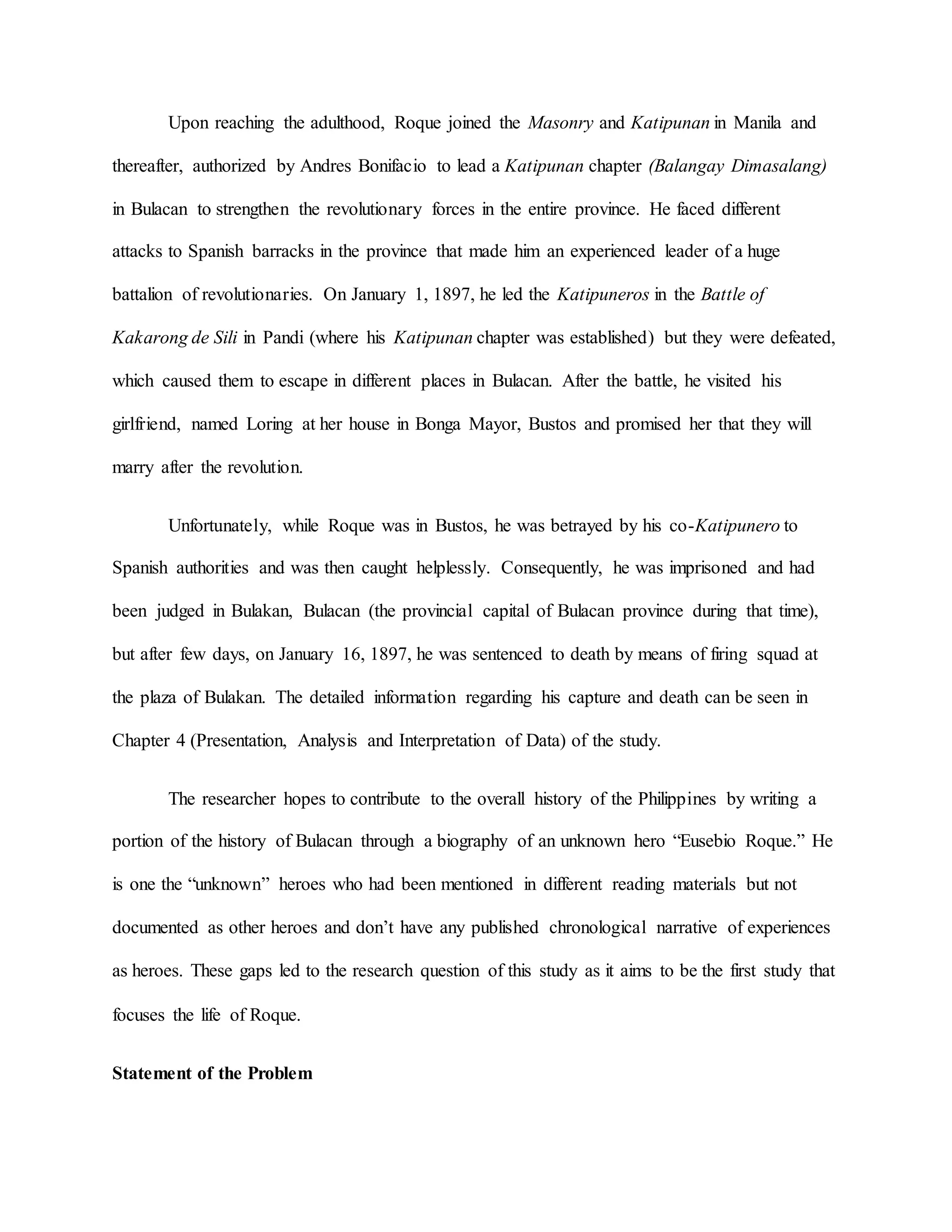 The Life of Eusebio Roque as a Religious and Revolutionary Man (2016 ...