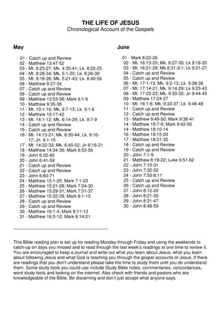 The Life of Jesus Chronological Reading Plan Part 2 of 3 (A4) | PDF
