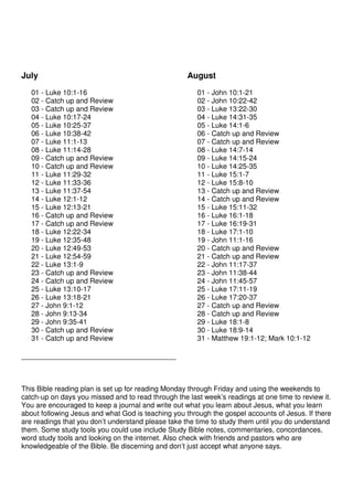 The Life of Jesus Chronological Reading Plan Part 2 of 3 (A4) | PDF