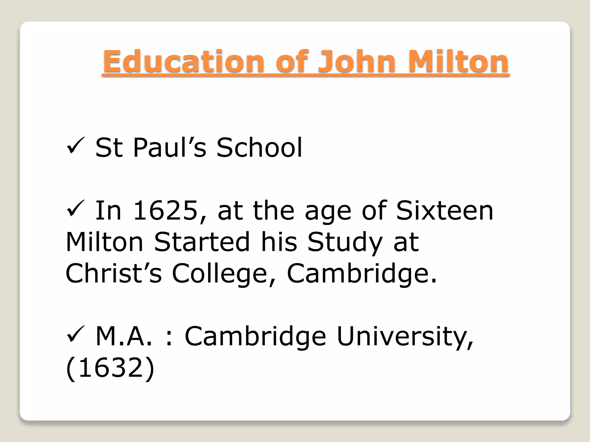 The life of john milton | PPTX