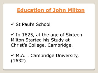 The life of john milton | PPTX