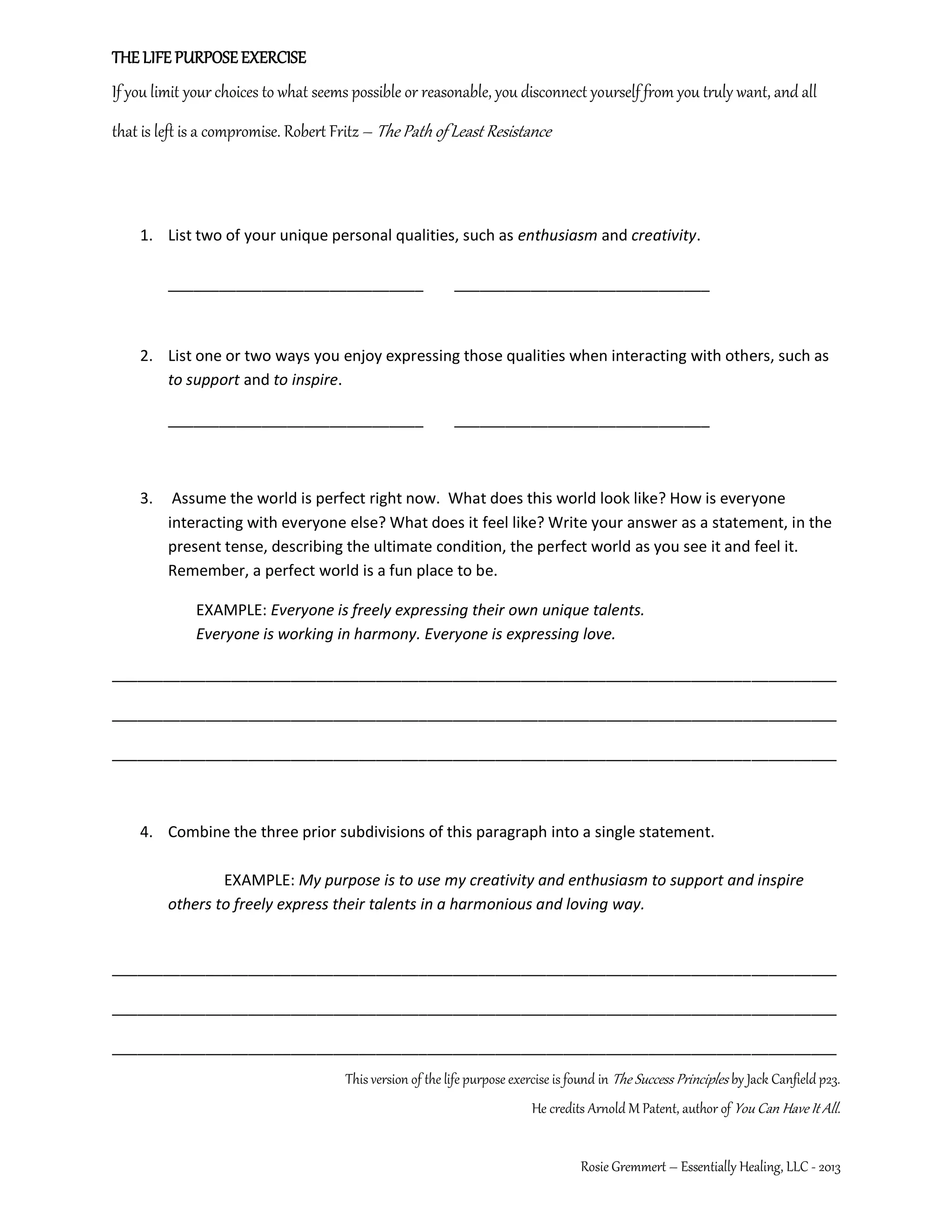 The life purpose exercise | PDF