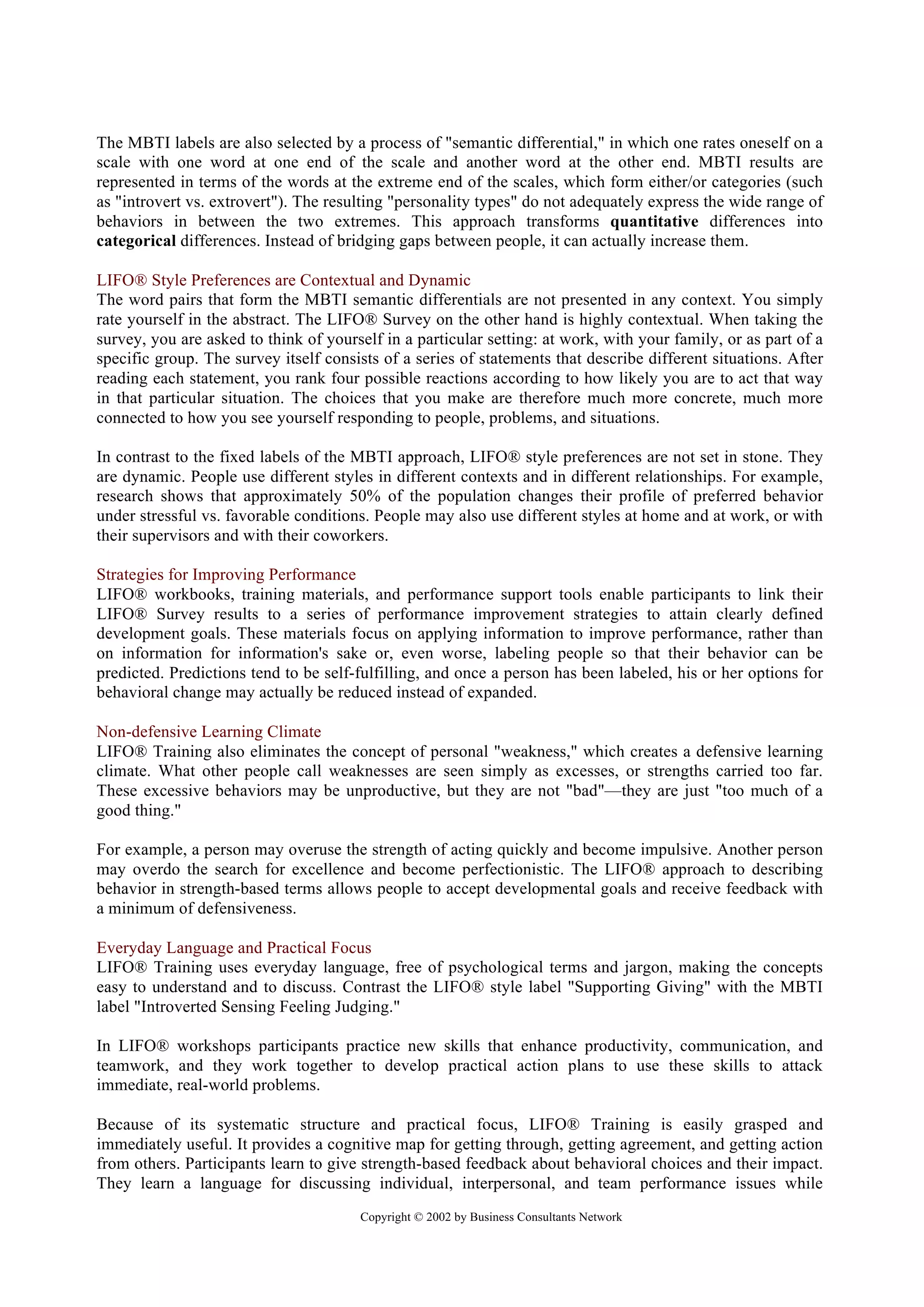 The lifo® method vs myers briggs | PDF