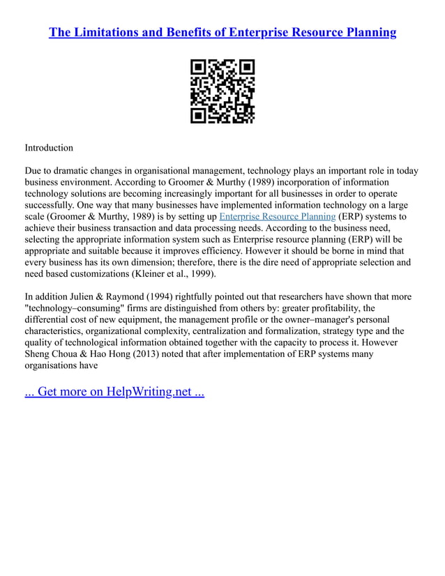 The Limitations And Benefits Of Enterprise Resource Planning | PDF ...