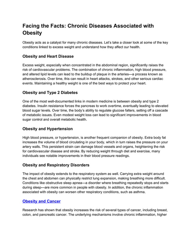 The Link Between Obesity and Chronic Disease | PDF