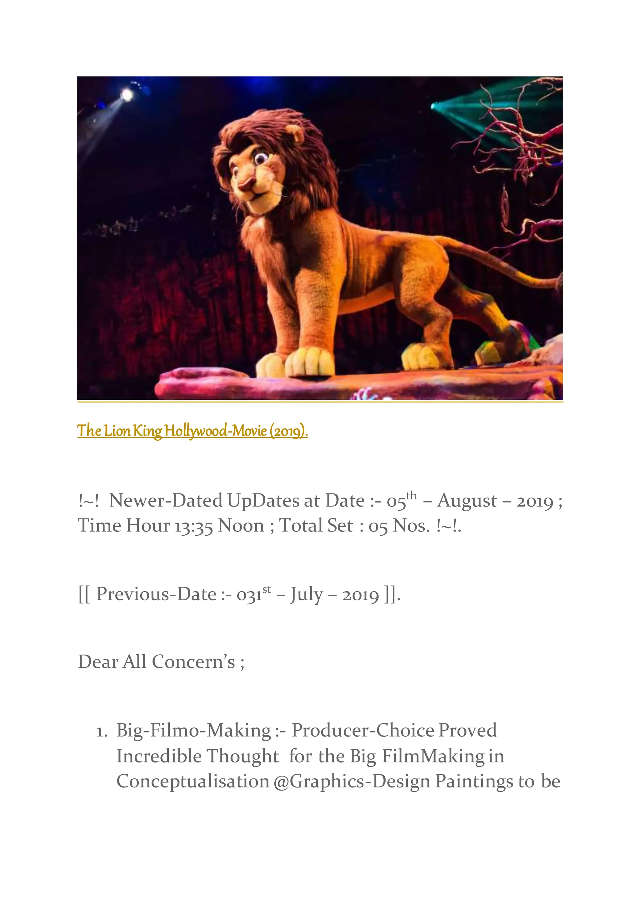 The lion king hollywood movie (2019). | PDF