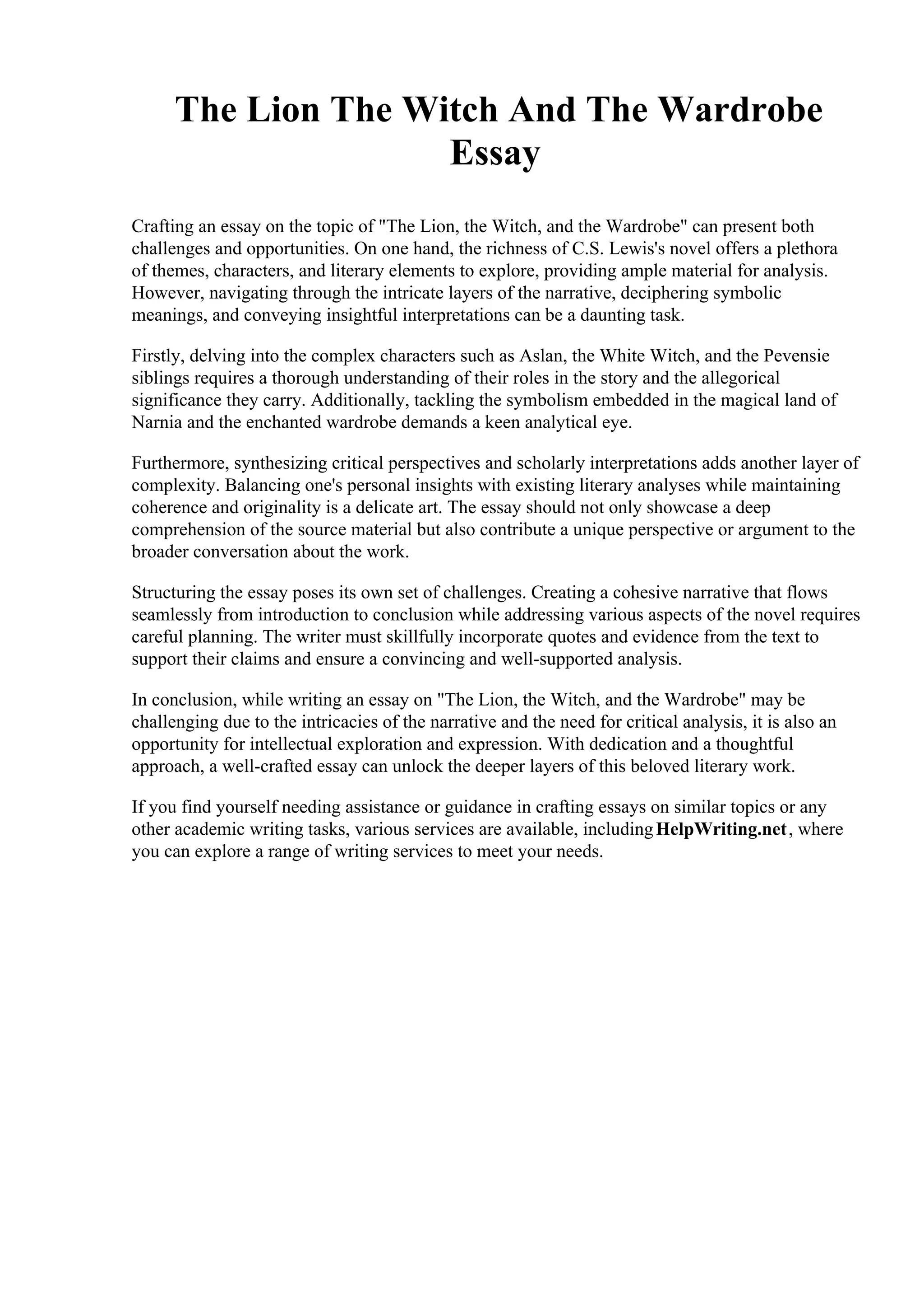 The Lion The Witch And The Wardrobe Essay.pdf