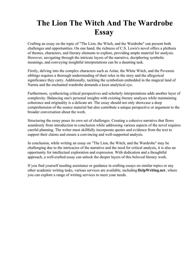 The Lion The Witch And The Wardrobe Essay | PDF