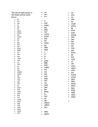 The list of sight words in the dolch primer word list is | PDF