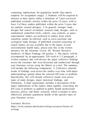 The literature review dissection assignment will include reviewi | PDF