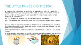 THE LITTLE PRINCE summary, pequeño resumen sobre algunos capítulos del ...