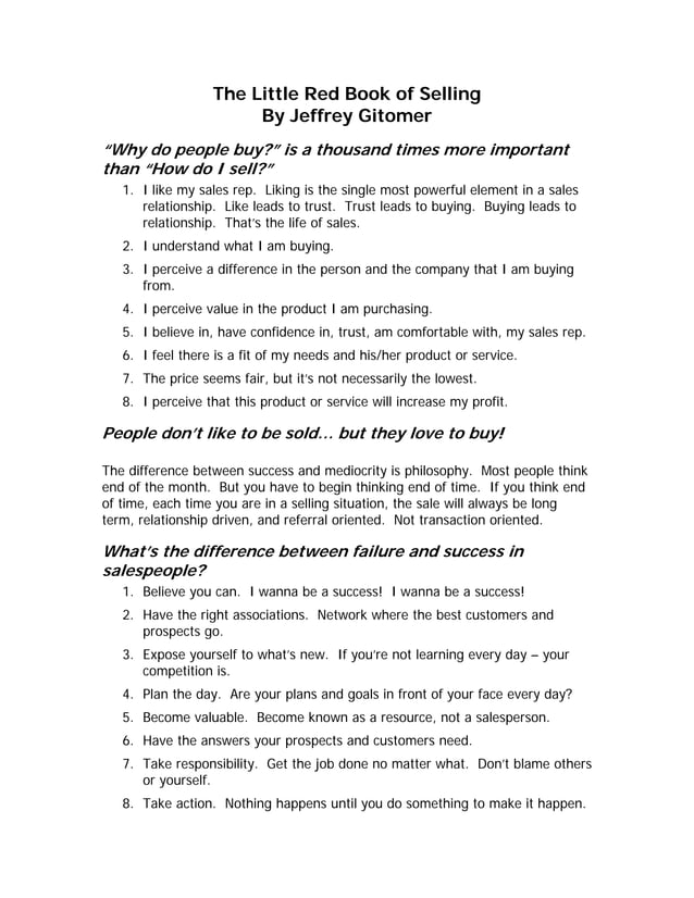 The little red book of selling | PDF | Sales | Business