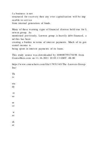 The Loewen Group Inc.Case Report – Session 3 Executive | DOCX