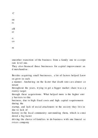The Loewen Group Inc.Case Report – Session 3 Executive | DOCX