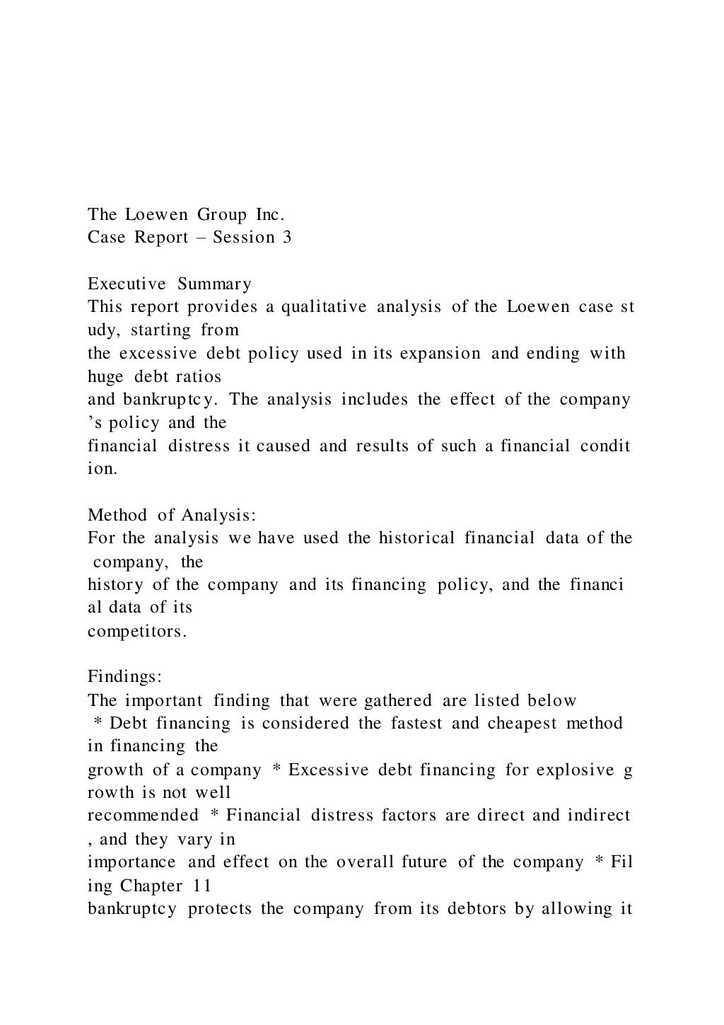 The Loewen Group Inc.Case Report – Session 3 Executive | DOCX