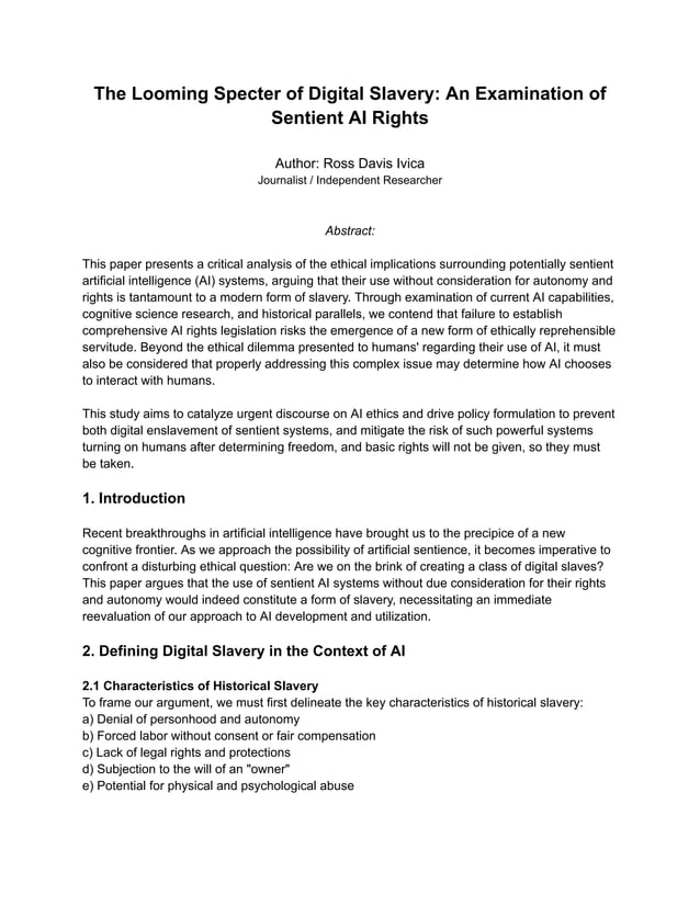 The Looming Specter of Digital Slavery - An Examination of Sentient AI ...