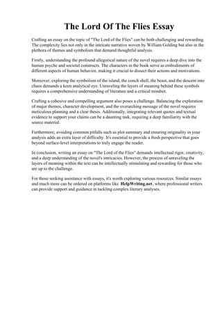The Lord Of The Flies Essay. Lord Of The Flies Essay. - GCSE English ...