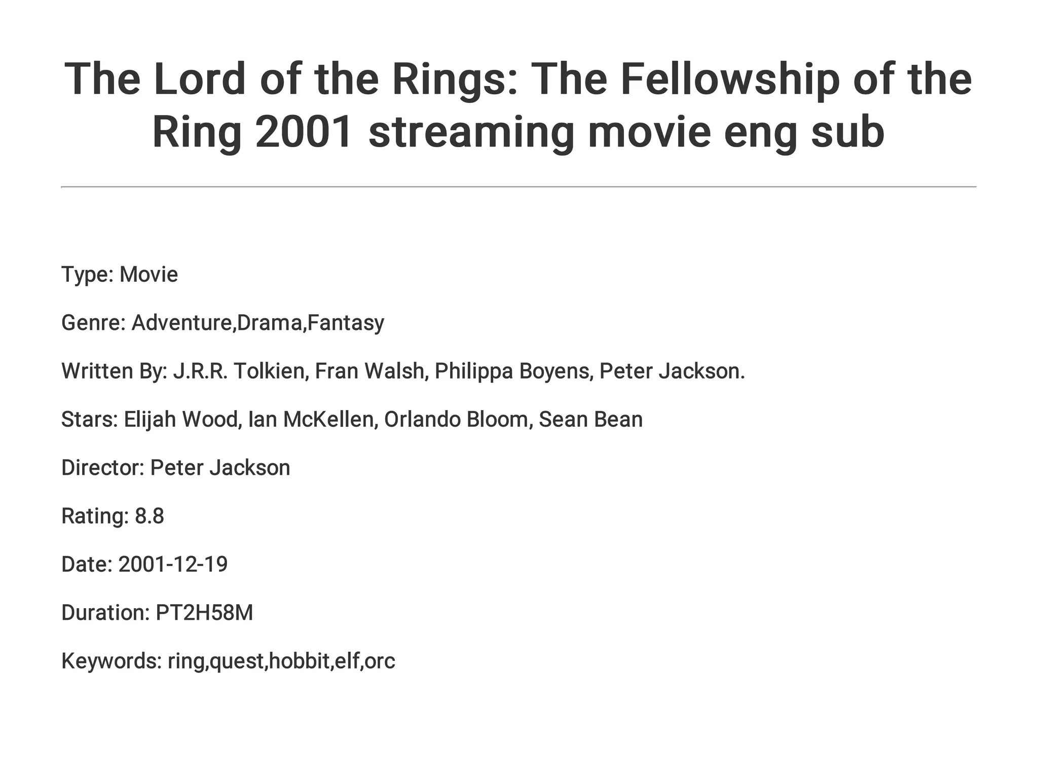 The Lord of the Rings: The Fellowship of the Ring 2001 streaming movie ...