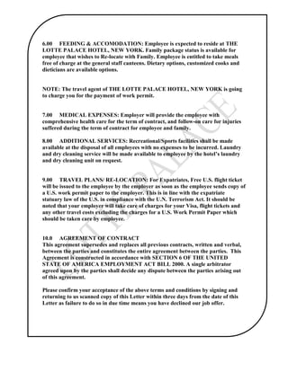 The lotte palace hotel contract of agreement (predrag petkovic) | PDF