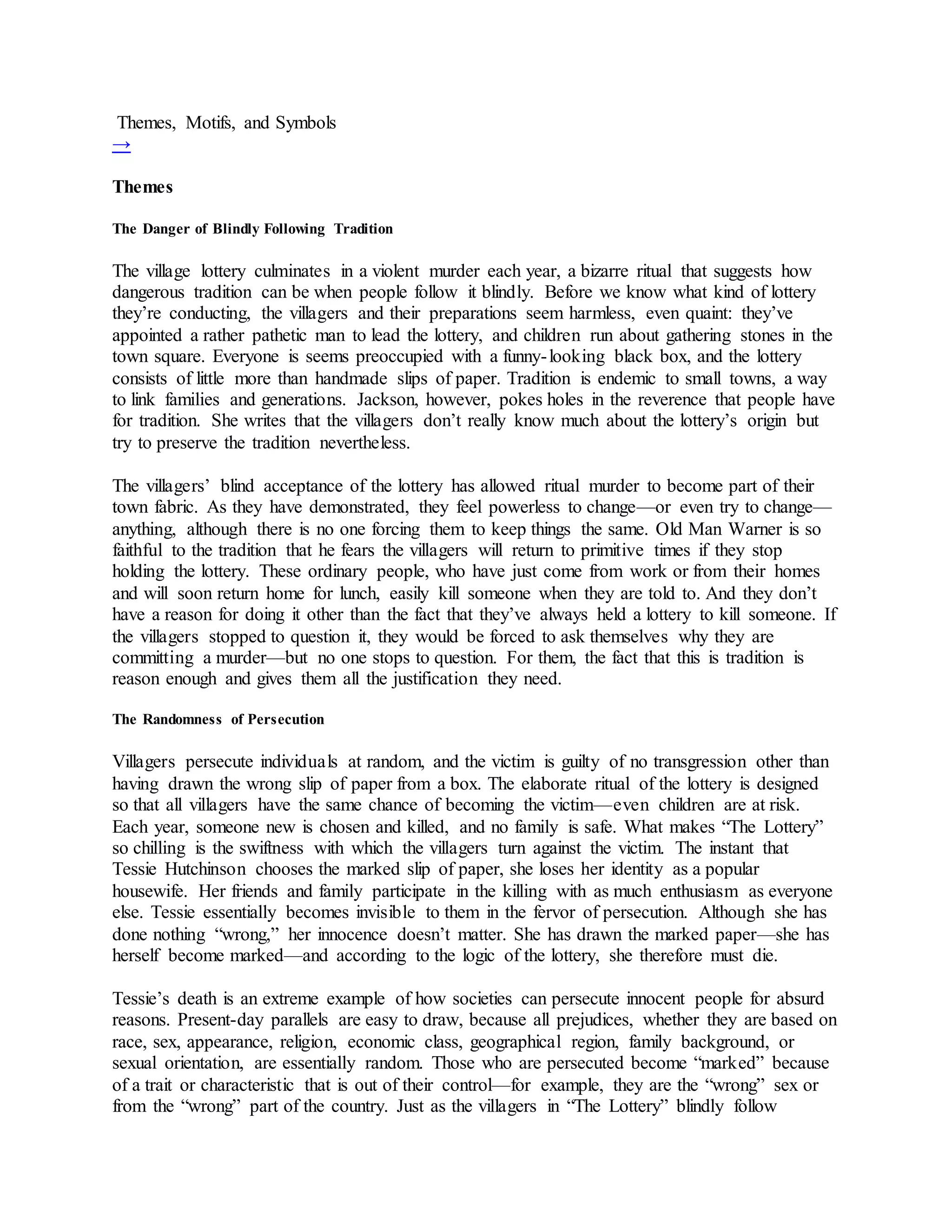 "The Lottery" analysis | DOCX