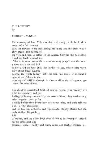 The lottery by shirley jackson the morning of june 2 | DOCX