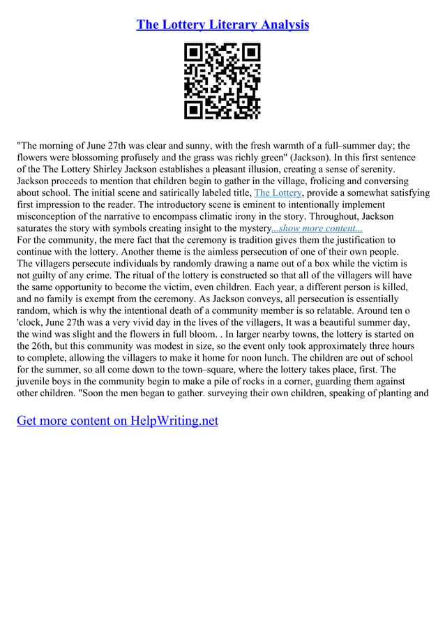 The Lottery Literary Analysis | PDF