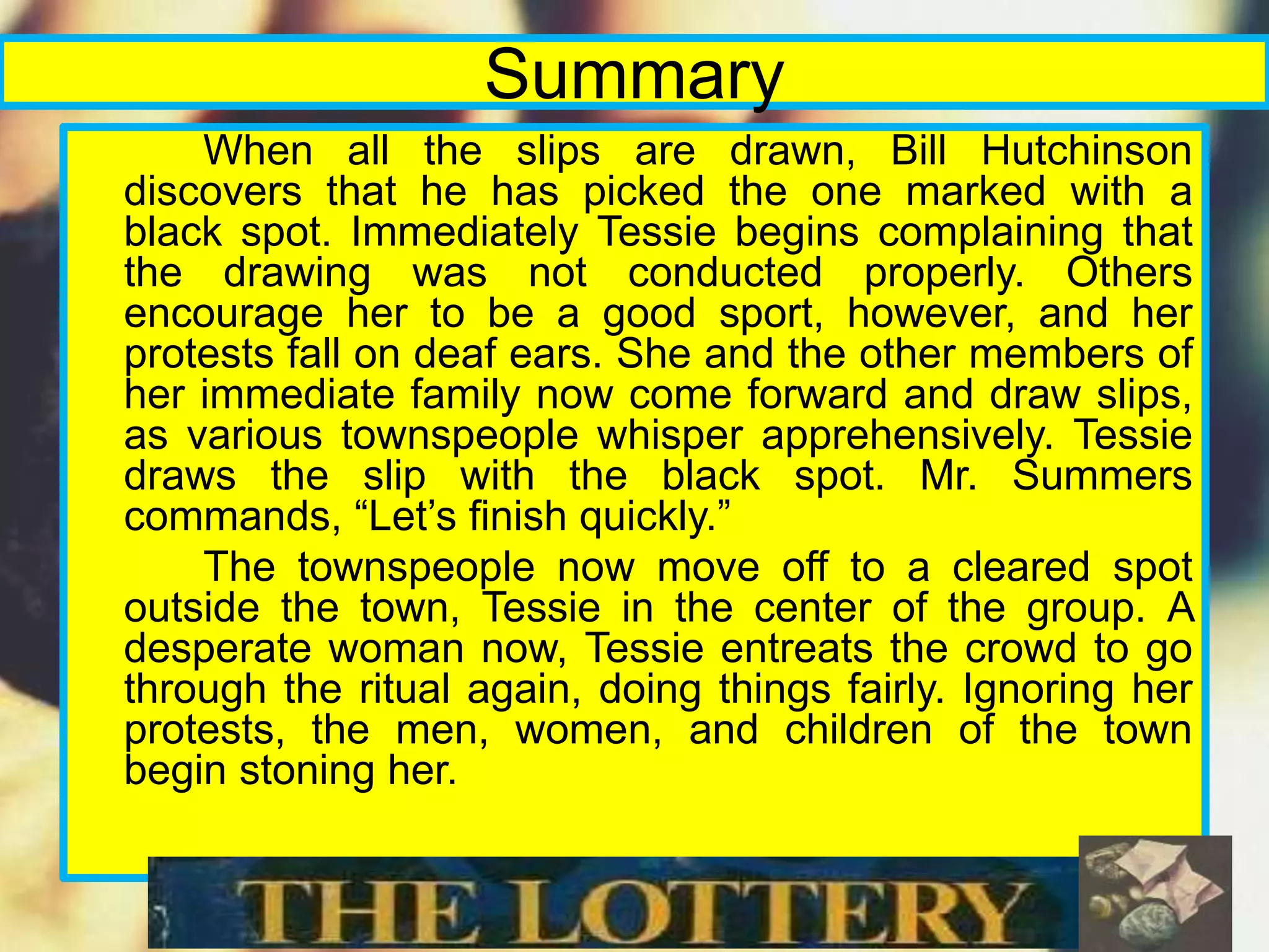 The lottery by Shirley Jackson | PPTX