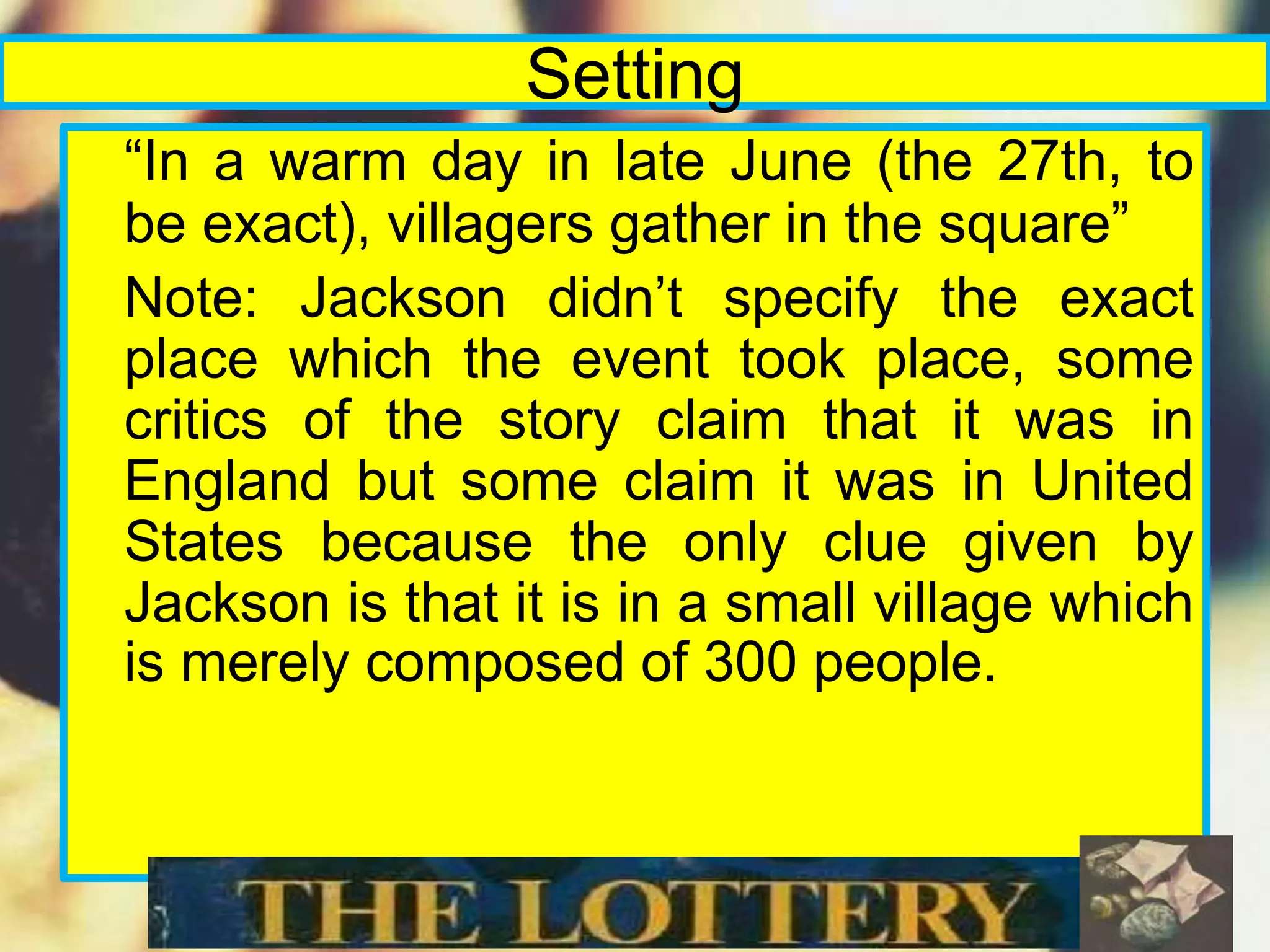 The lottery by Shirley Jackson | PPTX