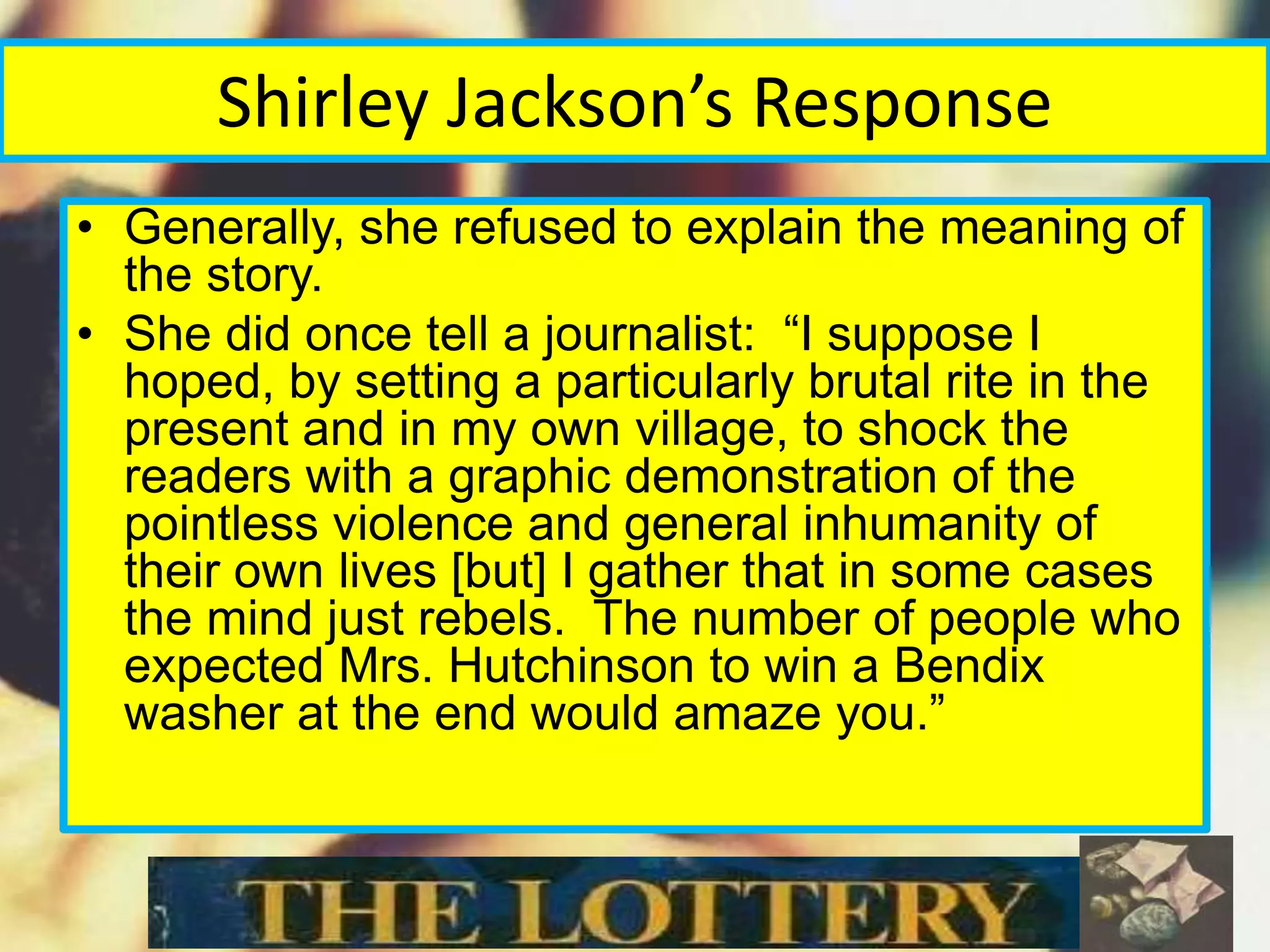 The lottery by Shirley Jackson | PPTX
