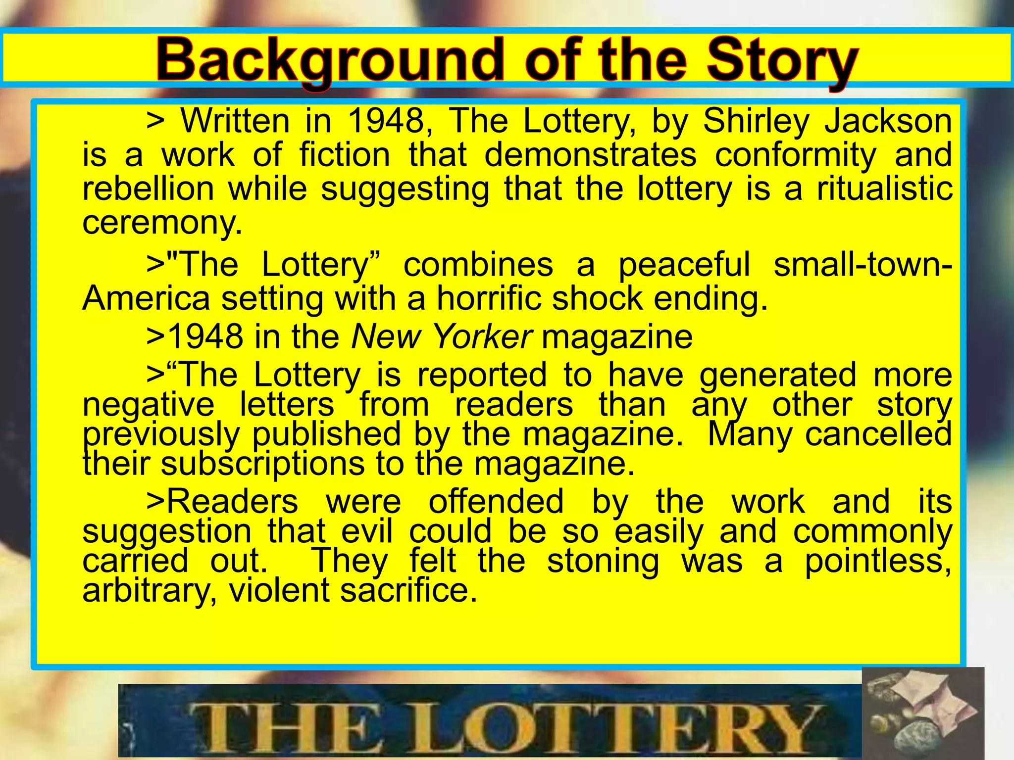 The lottery by Shirley Jackson | PPTX