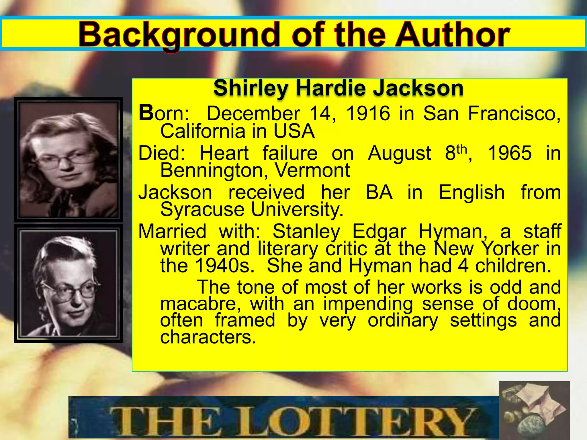 The lottery by Shirley Jackson | PPTX