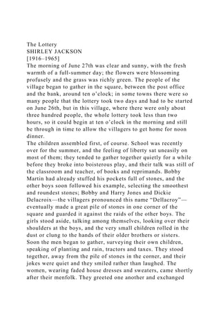 The LotterySHIRLEY JACKSON[1916–1965]The morning of June 27t.docx