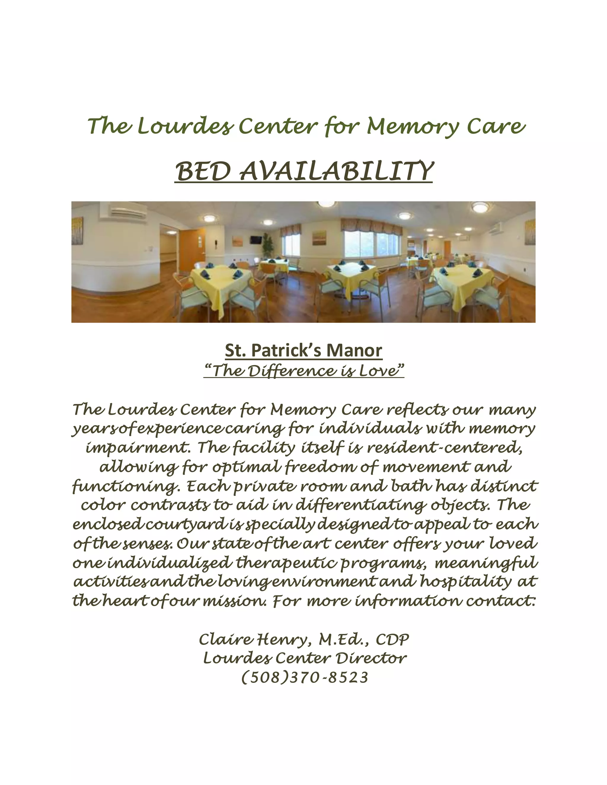The lourdes center for memory care | DOCX