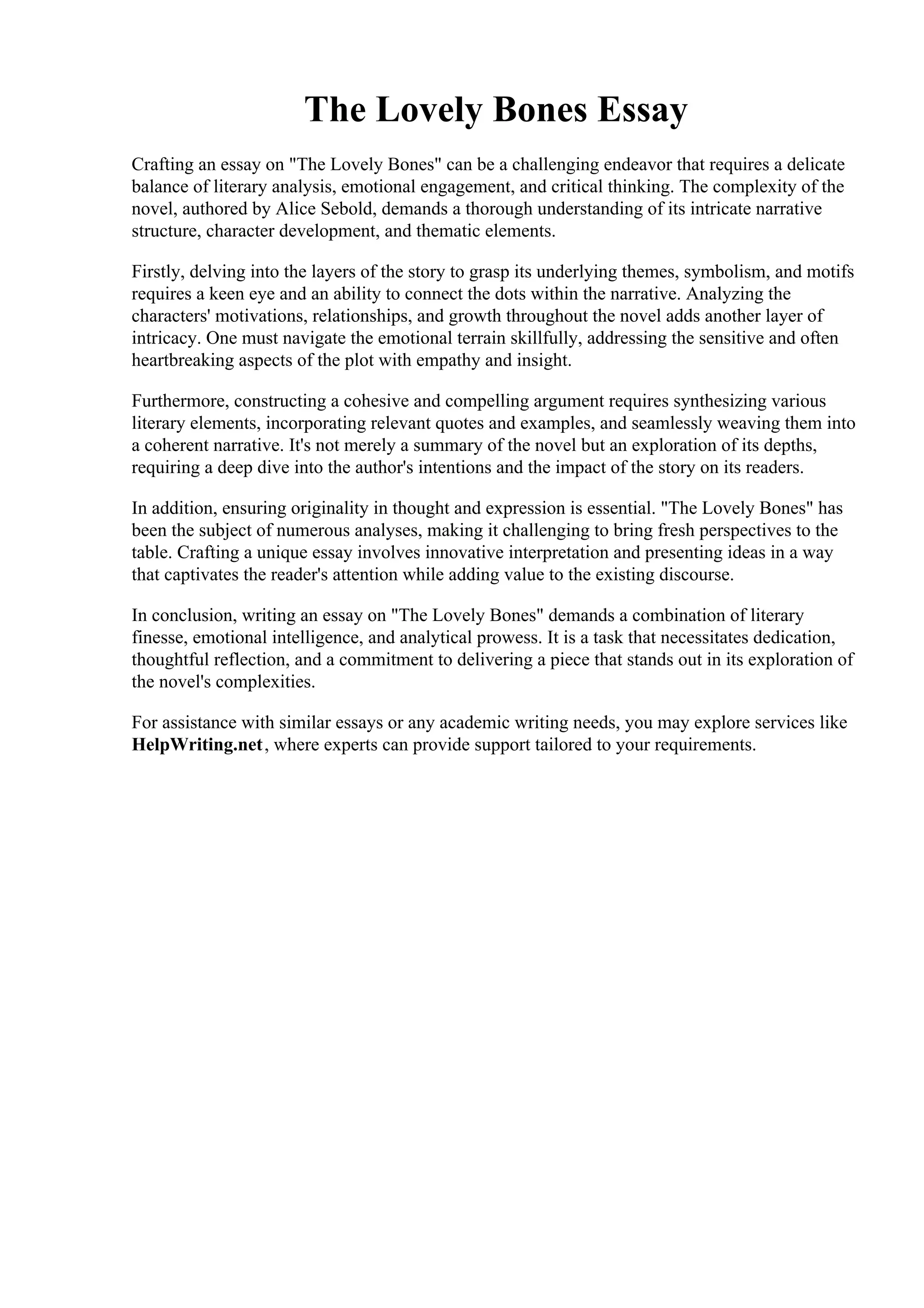 The Lovely Bones Essay | PDF