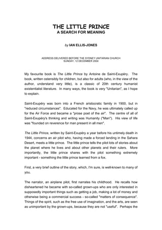 THE LITTLE PRINCE: A SEARCH FOR MEANING | PDF