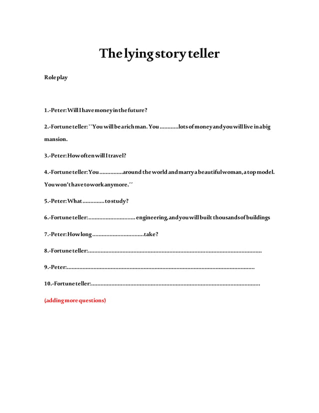 The lying story teller special worksheet (1) | DOCX