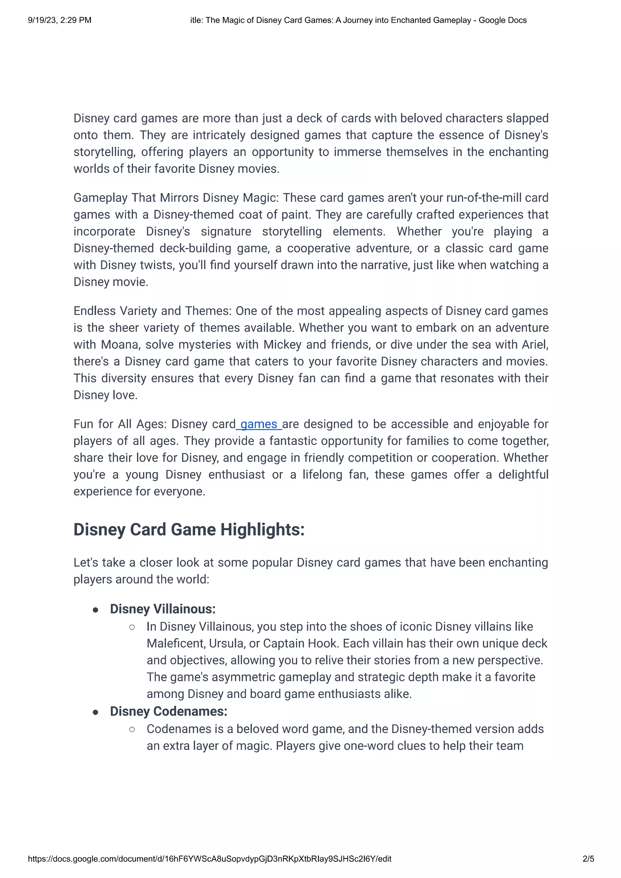 The Magic of Disney Card Games-A Journey into Enchanted Gameplay | PDF