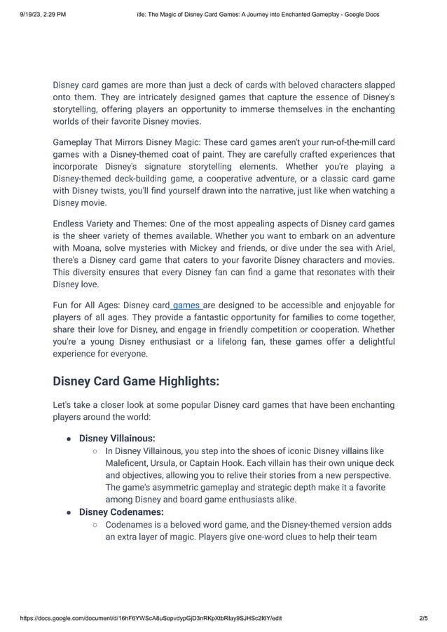 The Magic of Disney Card Games-A Journey into Enchanted Gameplay | PDF