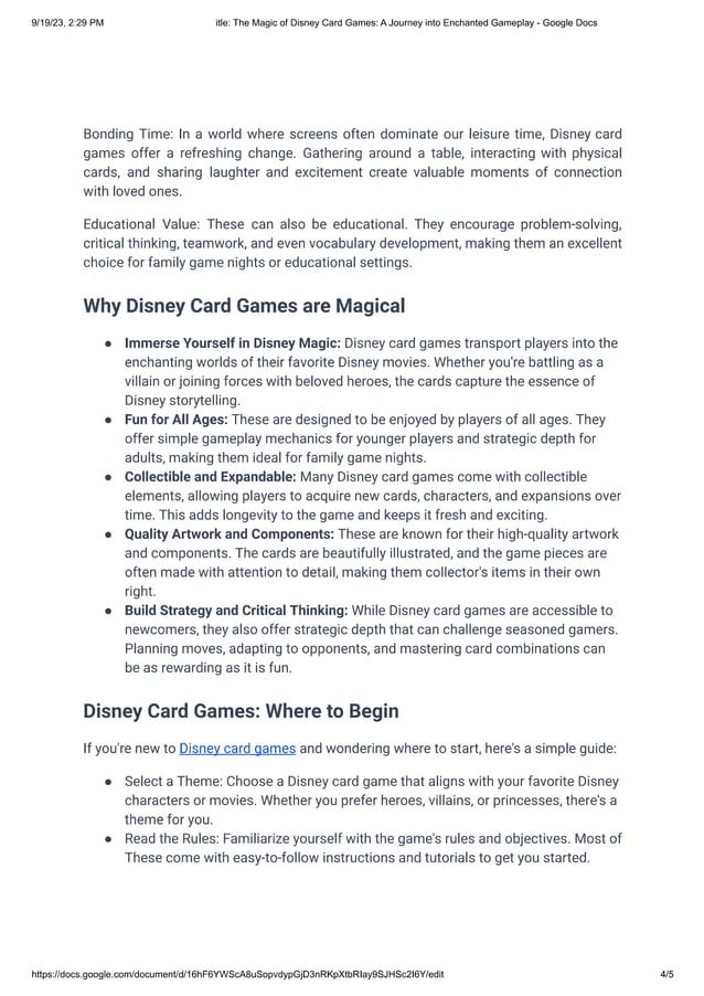 The Magic of Disney Card Games-A Journey into Enchanted Gameplay | PDF