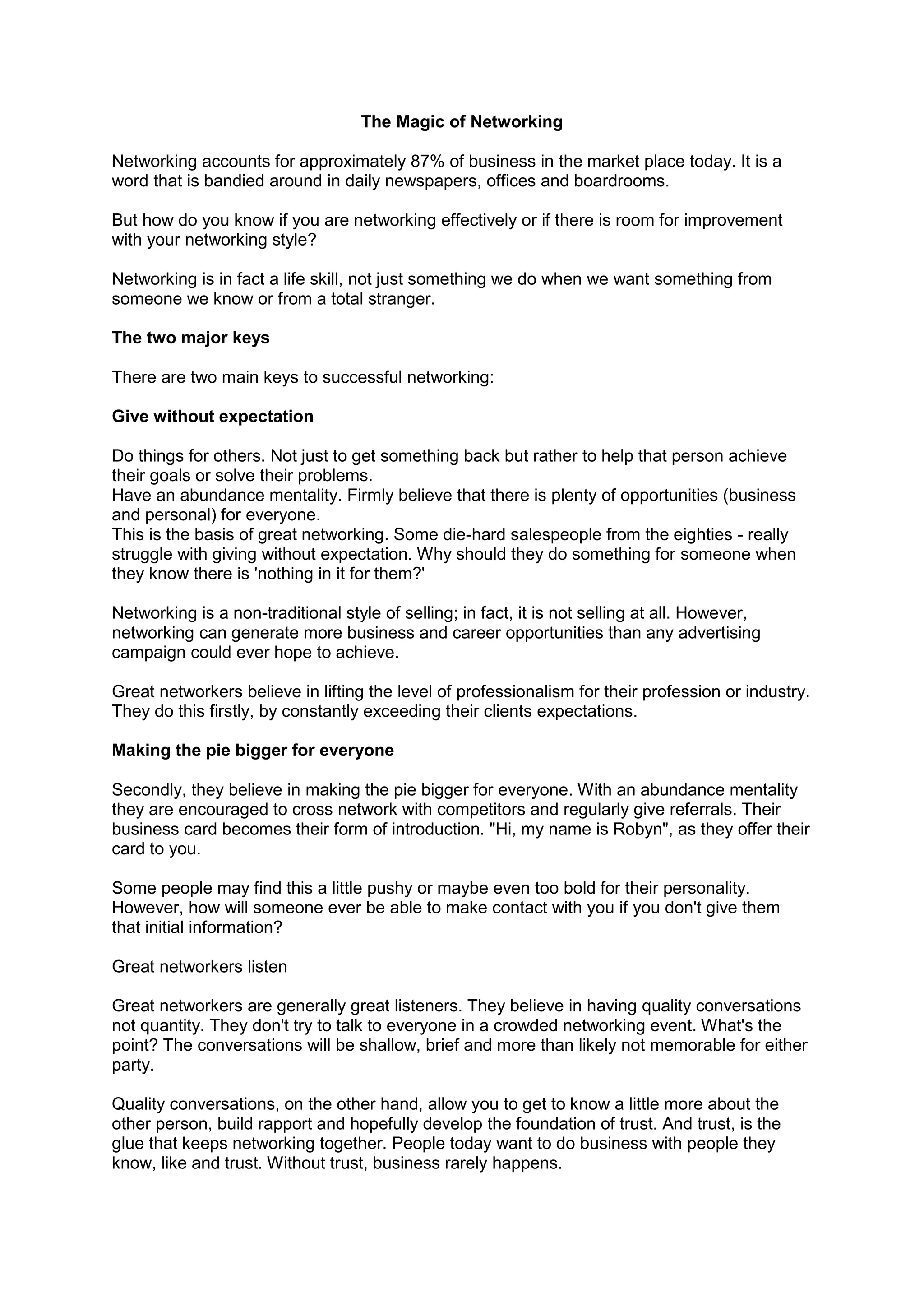 The Magic of Networking | DOCX