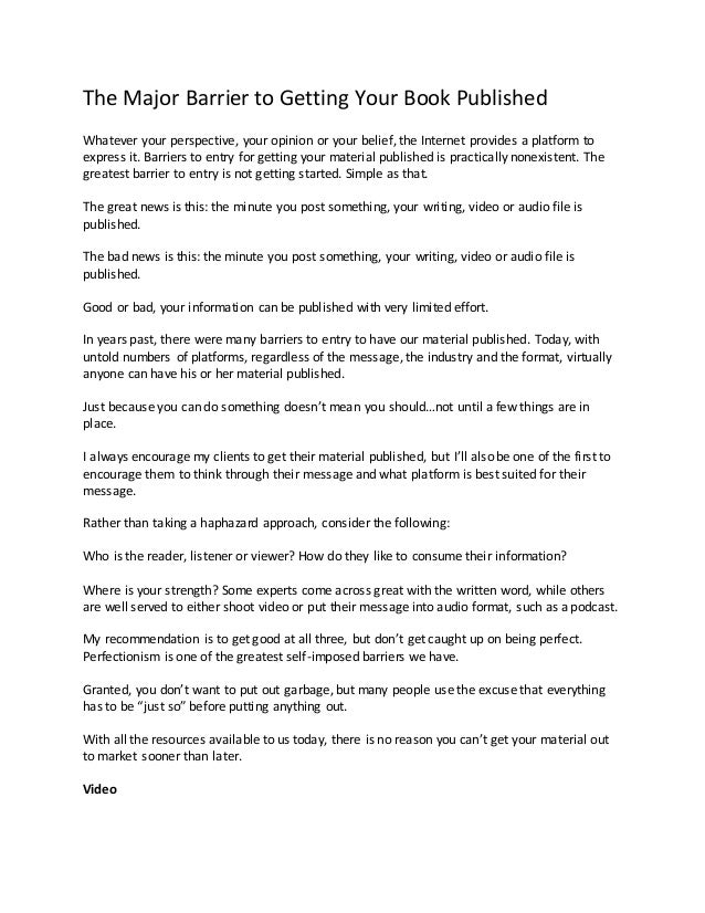 The Major Barrier to Getting Your Book Published