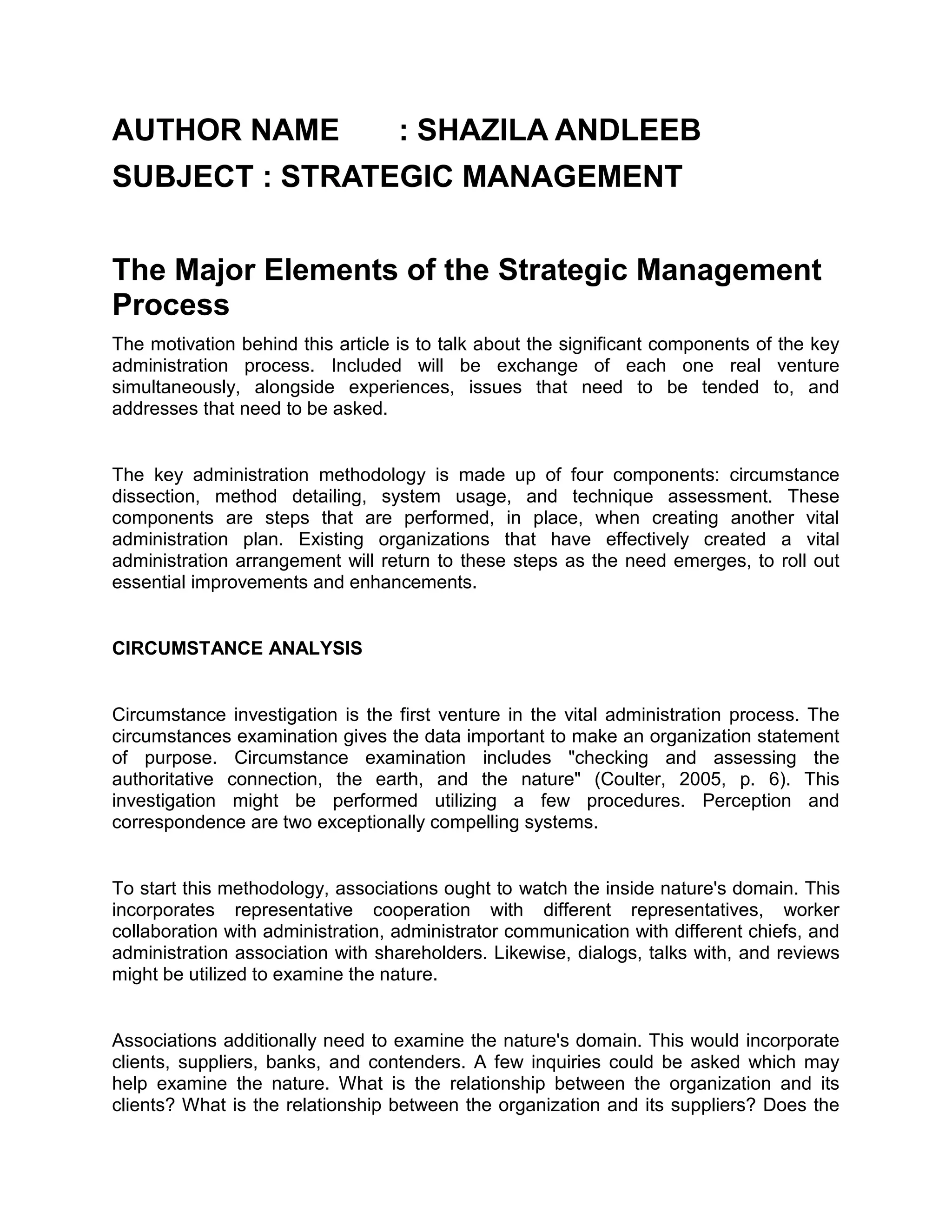 The major elements of the strategic management process article | DOCX ...