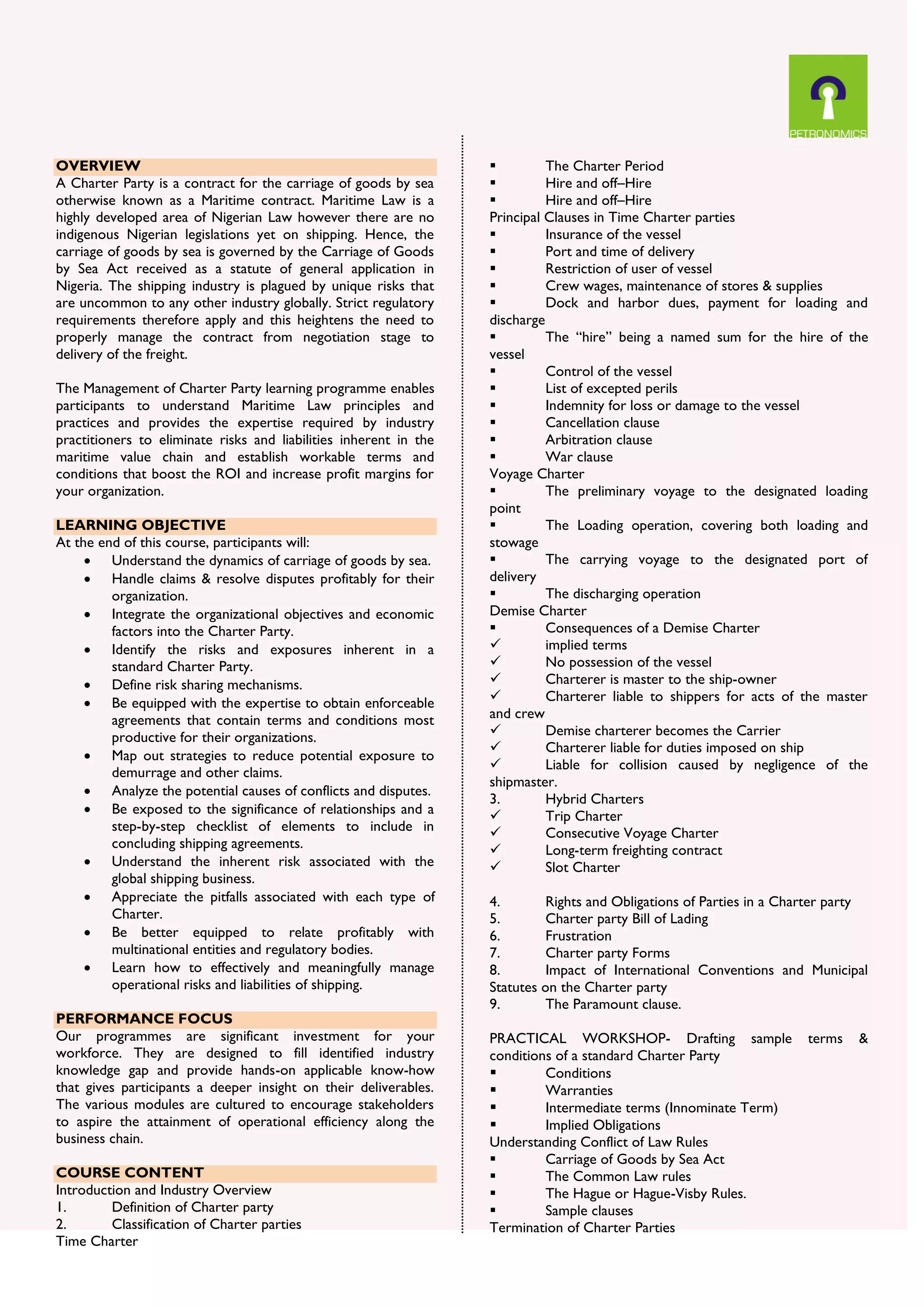 The management of charter party may, lagos | PDF