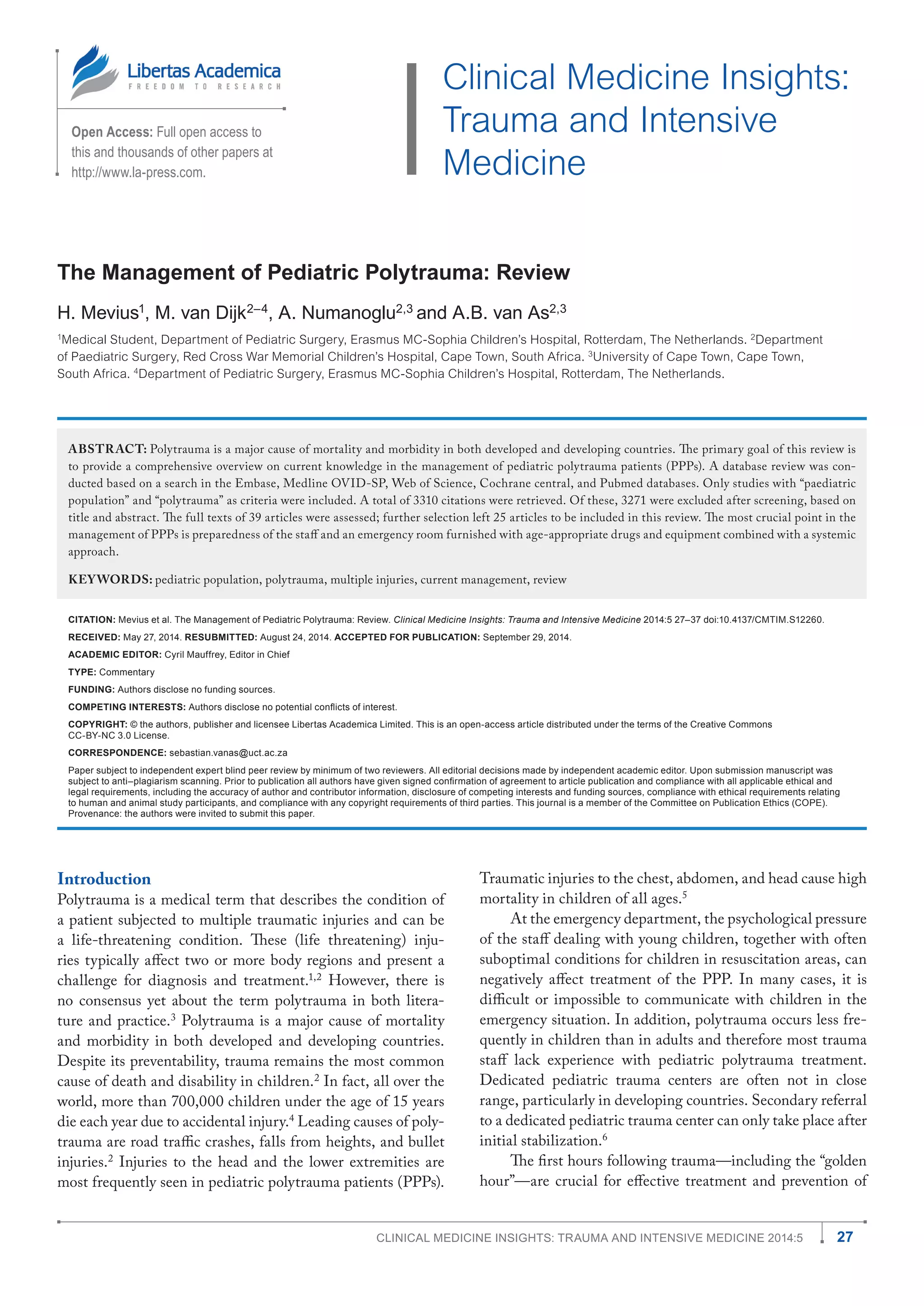 The management of pediatric polytrauma -a simple review | PDF