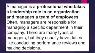 The functions, roles and skills of a Manager | PPTX