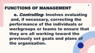The Functions of Management and The Manager | PPTX