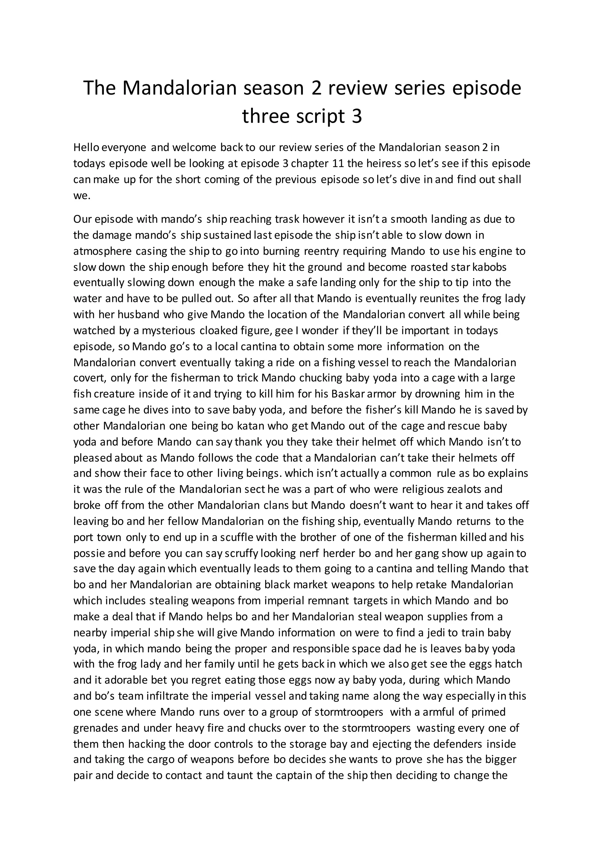 The mandalorian season 2 review series episode 3 script 3 | PDF